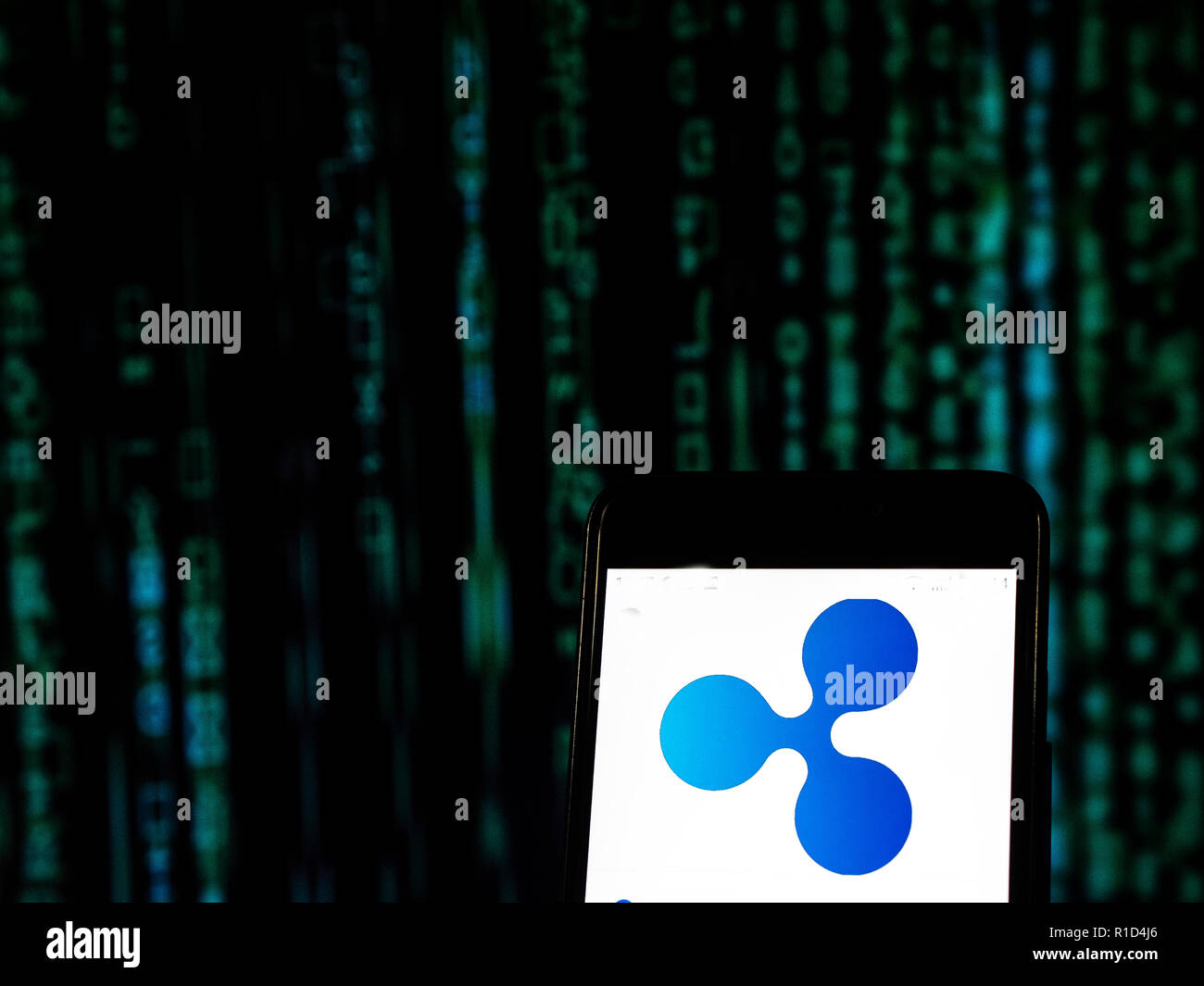 Ripple Payment protocol logo seen displayed on smart phone. Ripple is a ...