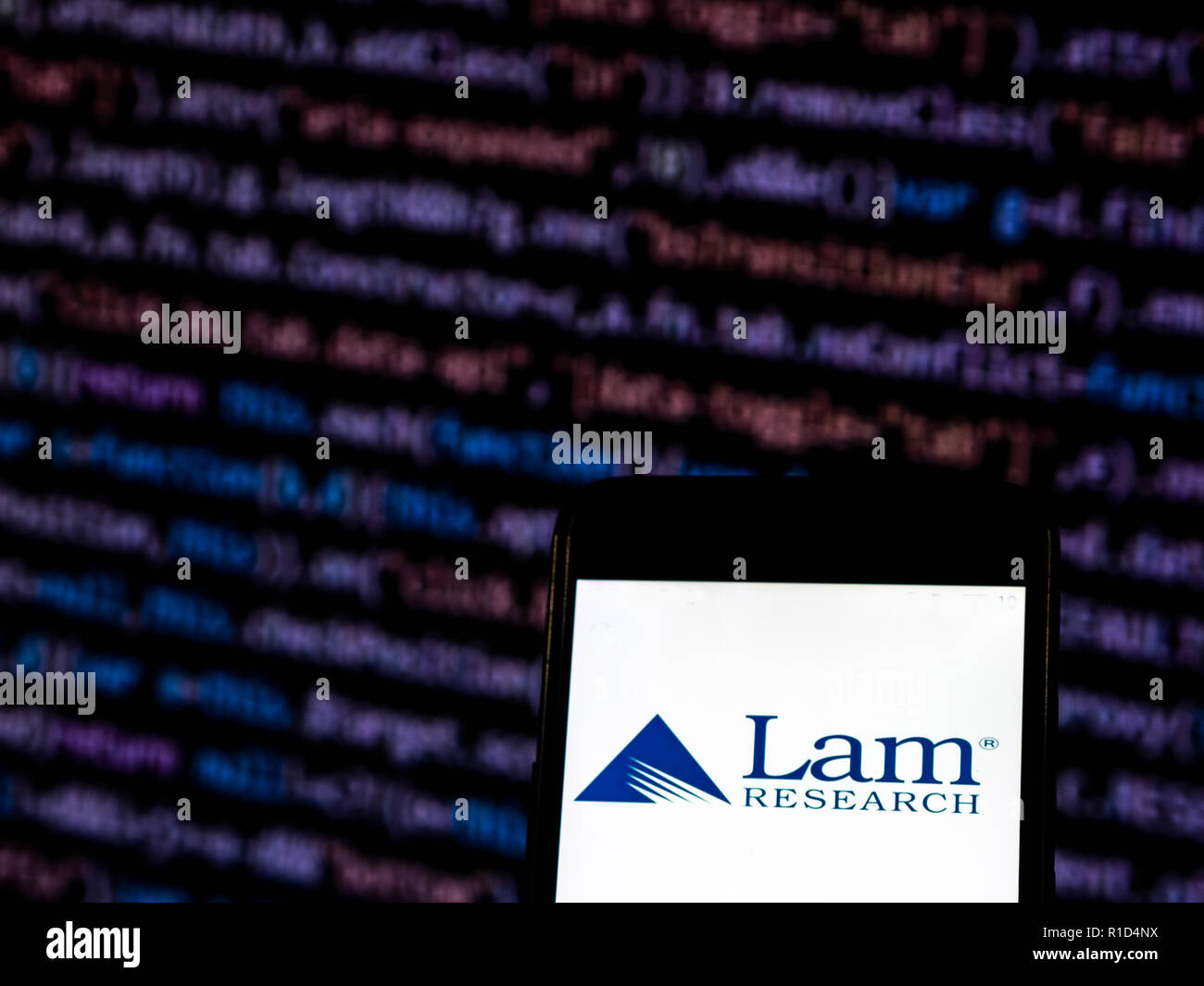 Lam Research Corporation logo seen displayed on smart phone. Lam ...
