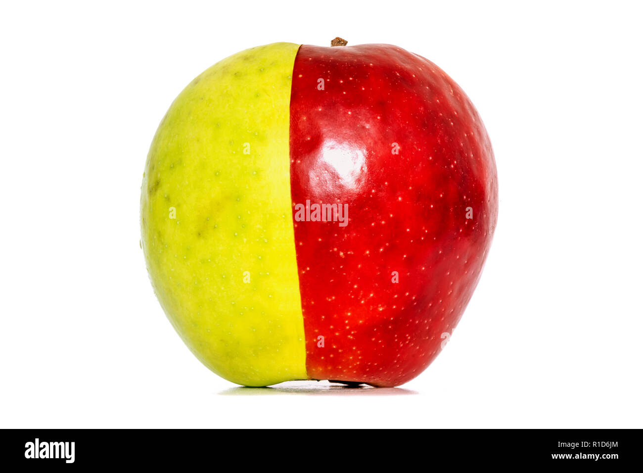 Half of green and red apple, connected together isolated on white ...