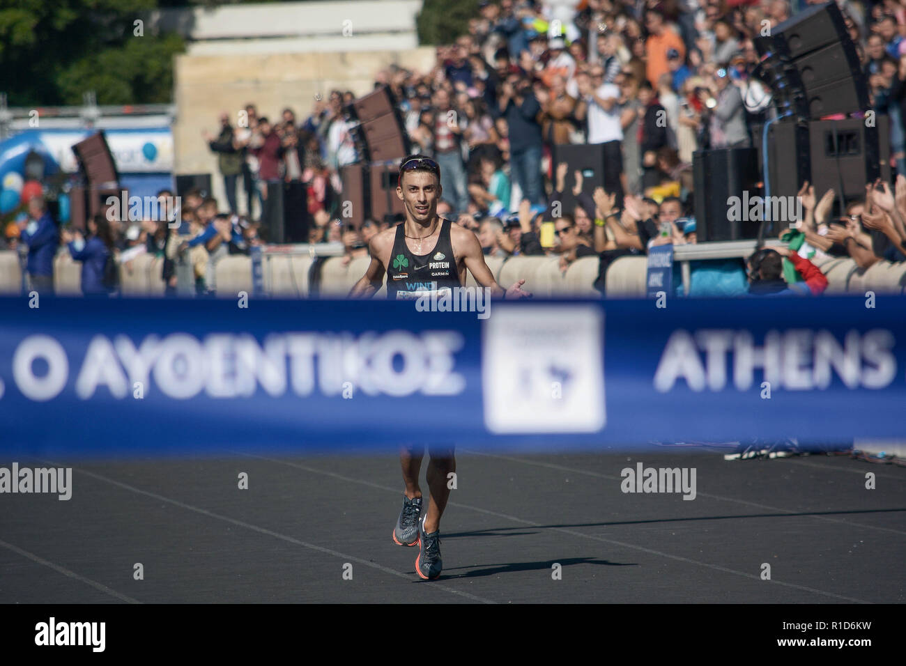 Marathon Athlete Gkelauzos Konstantinos seen at the finishing point ...