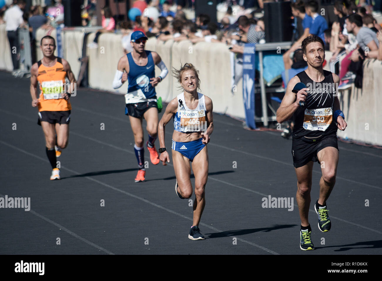Marathon athletes are seen running during the Athens Marathon, The ...