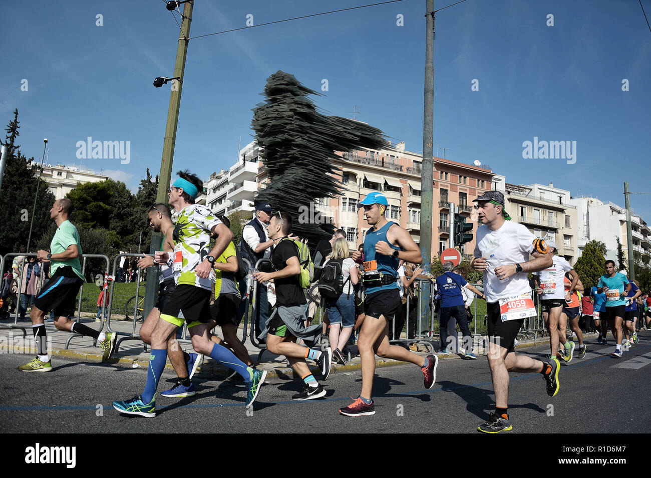 Marathon athletes are seen running during the Athens Marathon, The ...