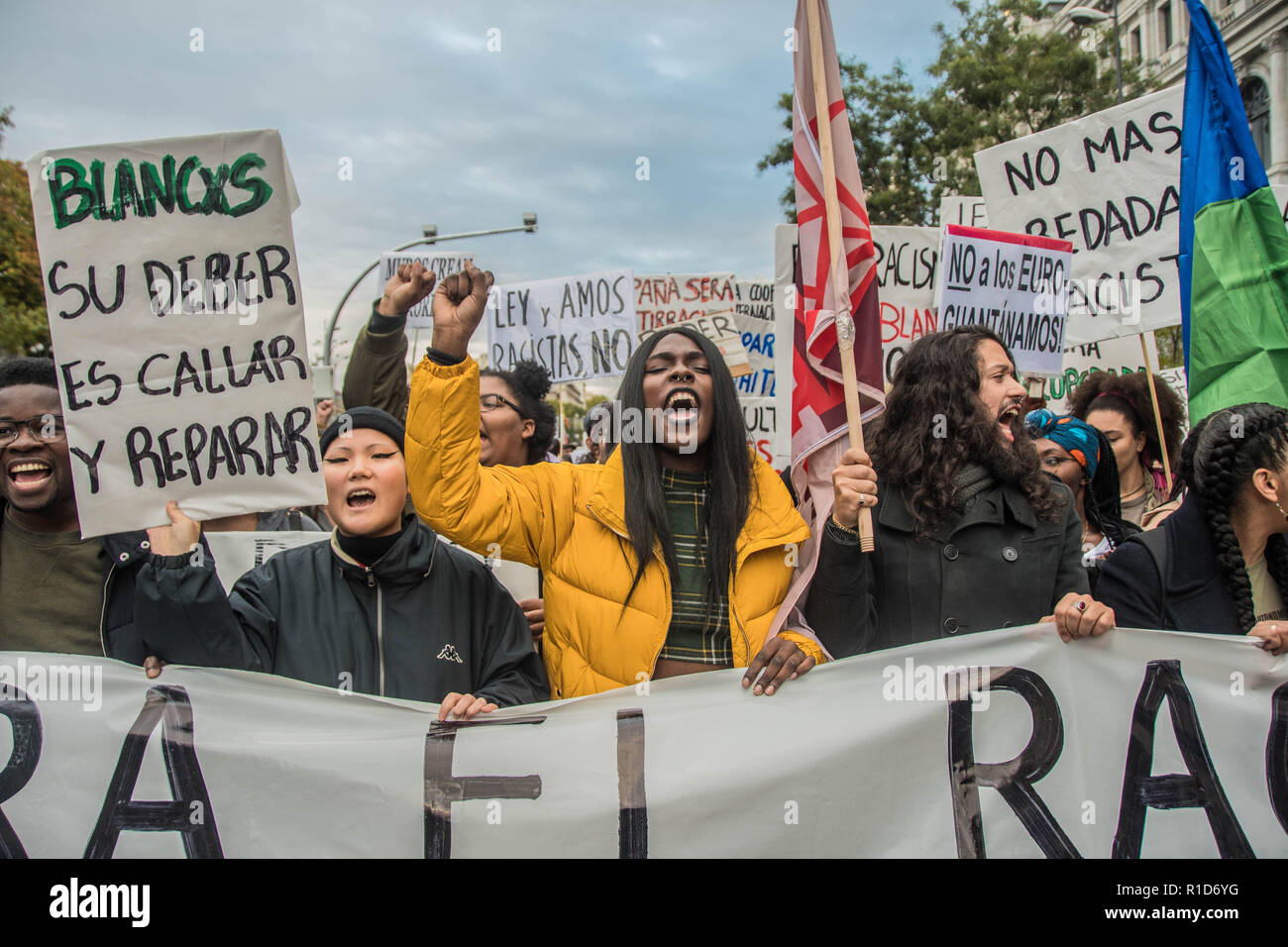 Protesters holding placards and banner during the protest. Hundreds of ...