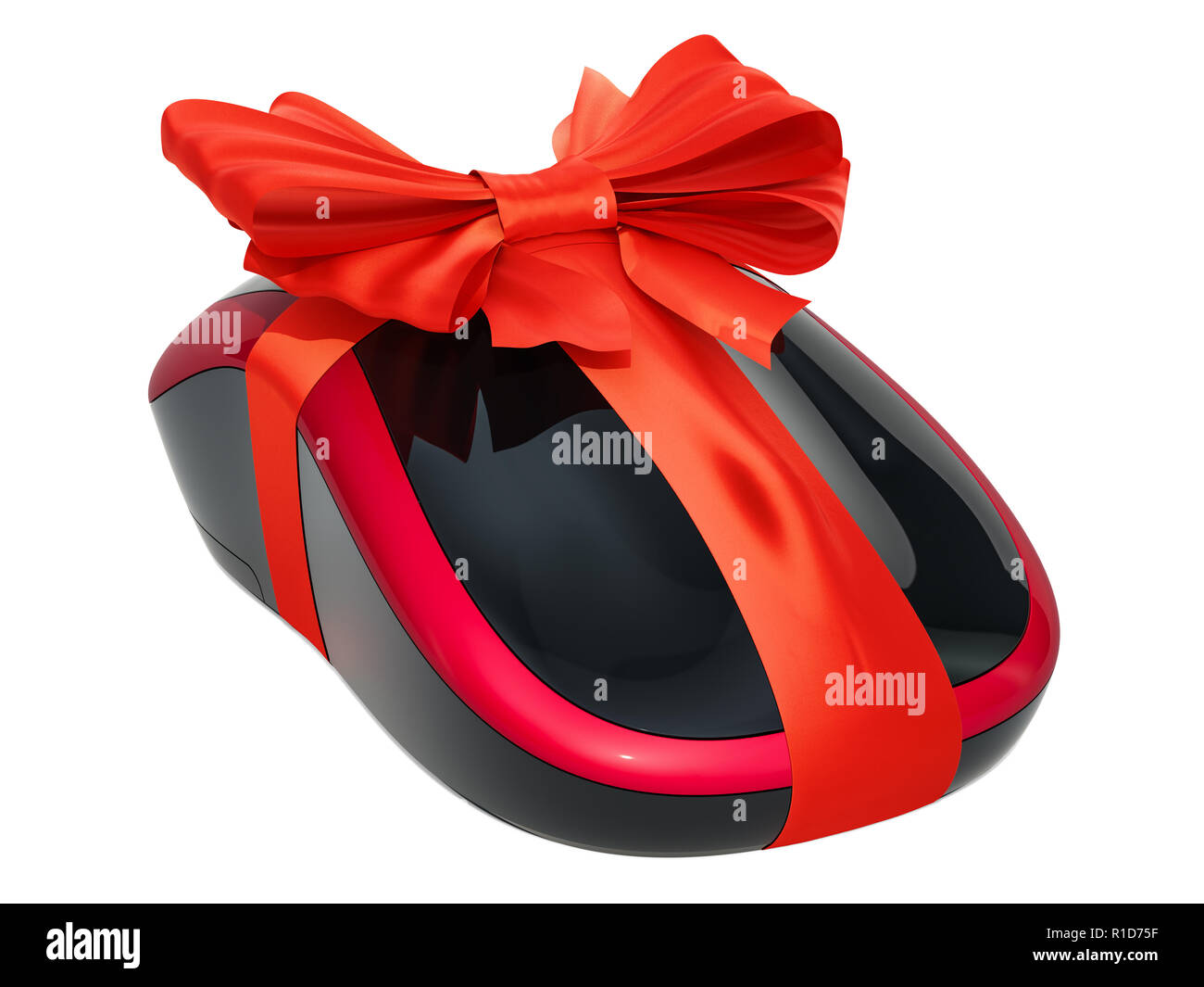 Wireless Computer Mouse wrapped ribbon and bow, gift concept. 3D ...