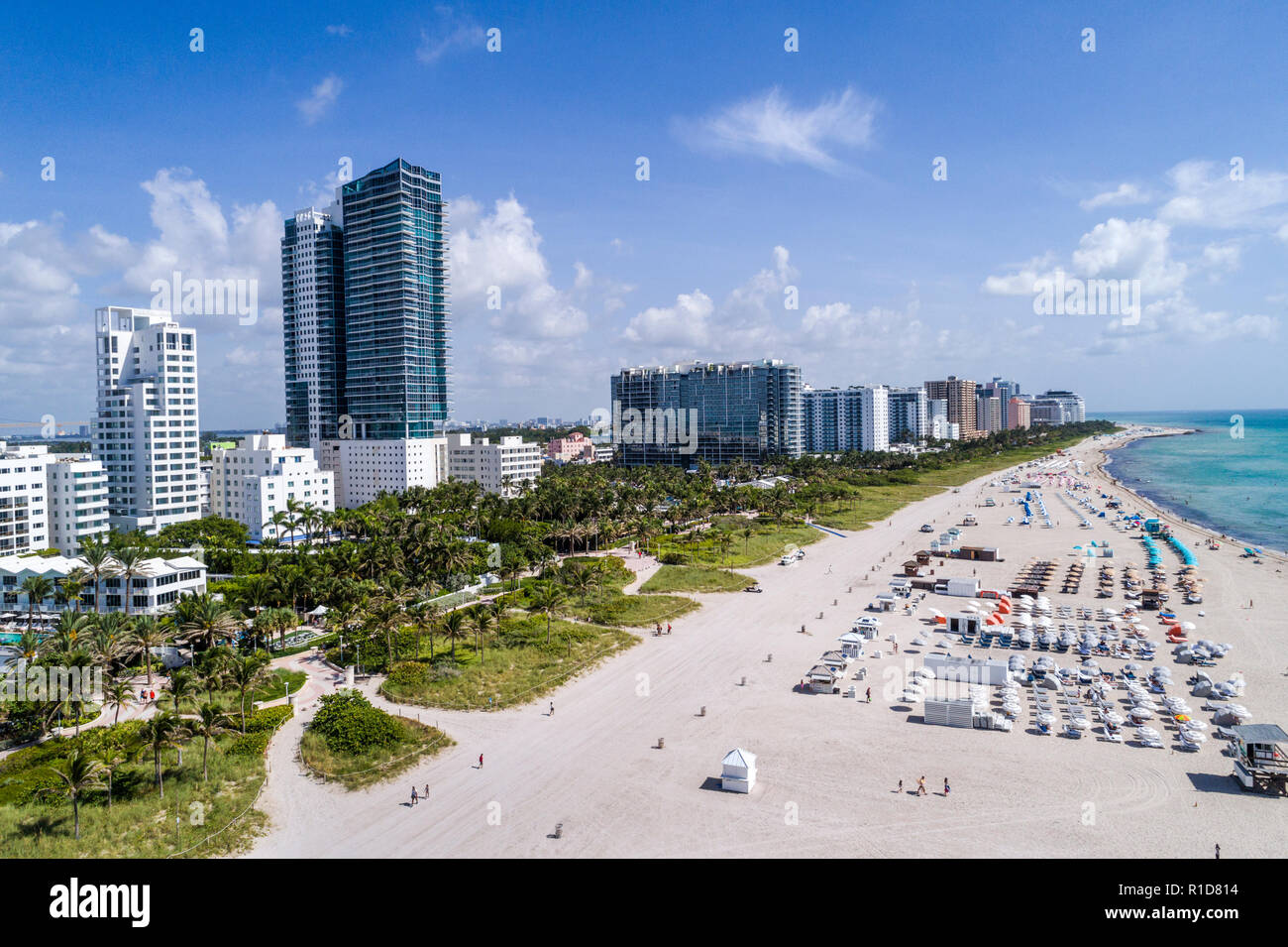 Miami Beach Florida,aerial overhead view,hotel,Atlantic Ocean public ...