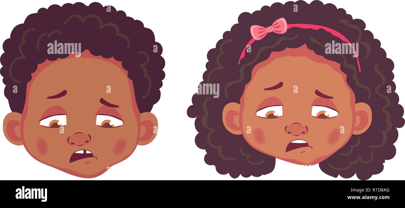 Face of African boy and girl. Emotions of african american boy and girl ...