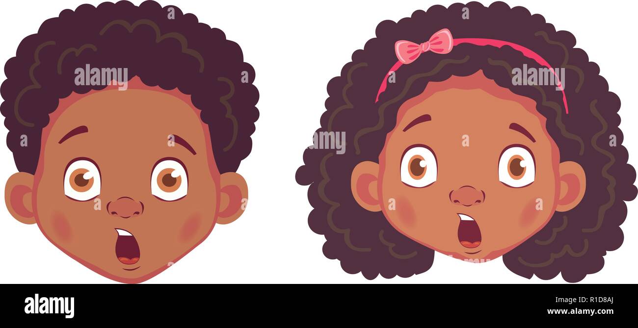 Face of African boy and girl. Emotions of african american boy and girl ...