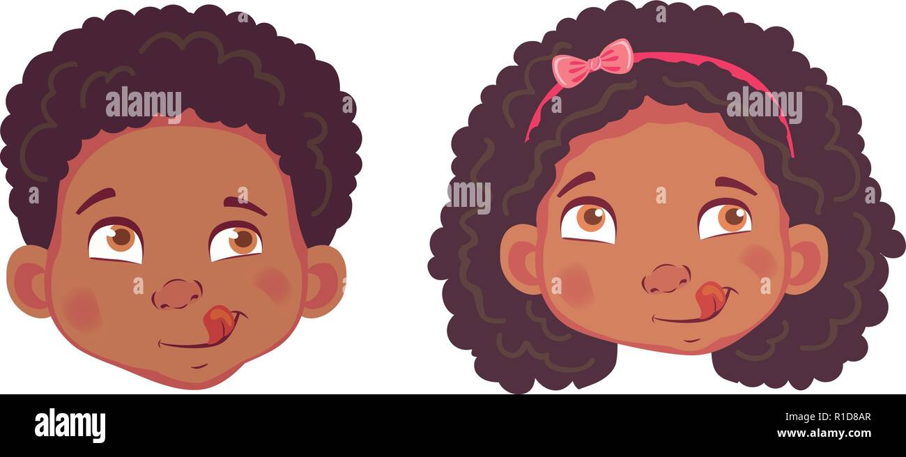 Face of African boy and girl. Emotions of african american boy and girl ...