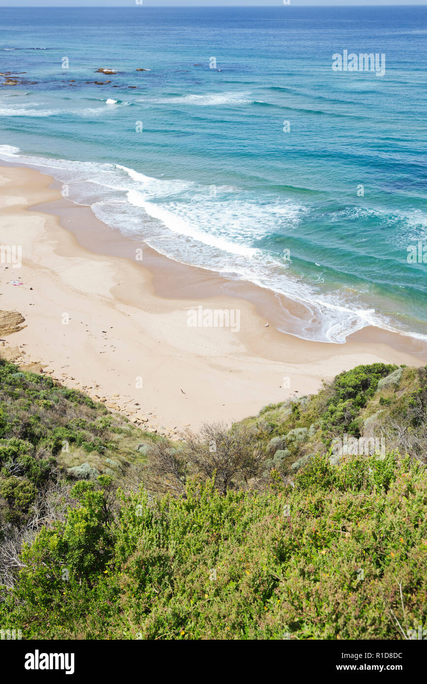 Aerial view from cliffs of a warm bright beach in Australia Stock Photo ...