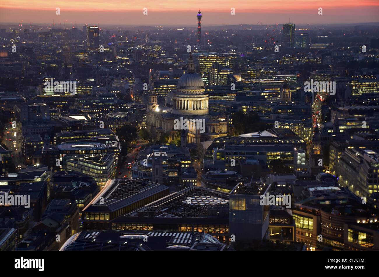 The skyline of London, England at sunset, including St. Paul's ...