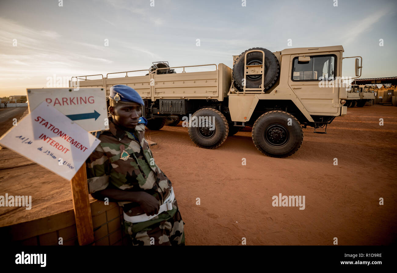 Niamey, Niger. 11th Nov, 2018. A soldier stands next to a stage during ...