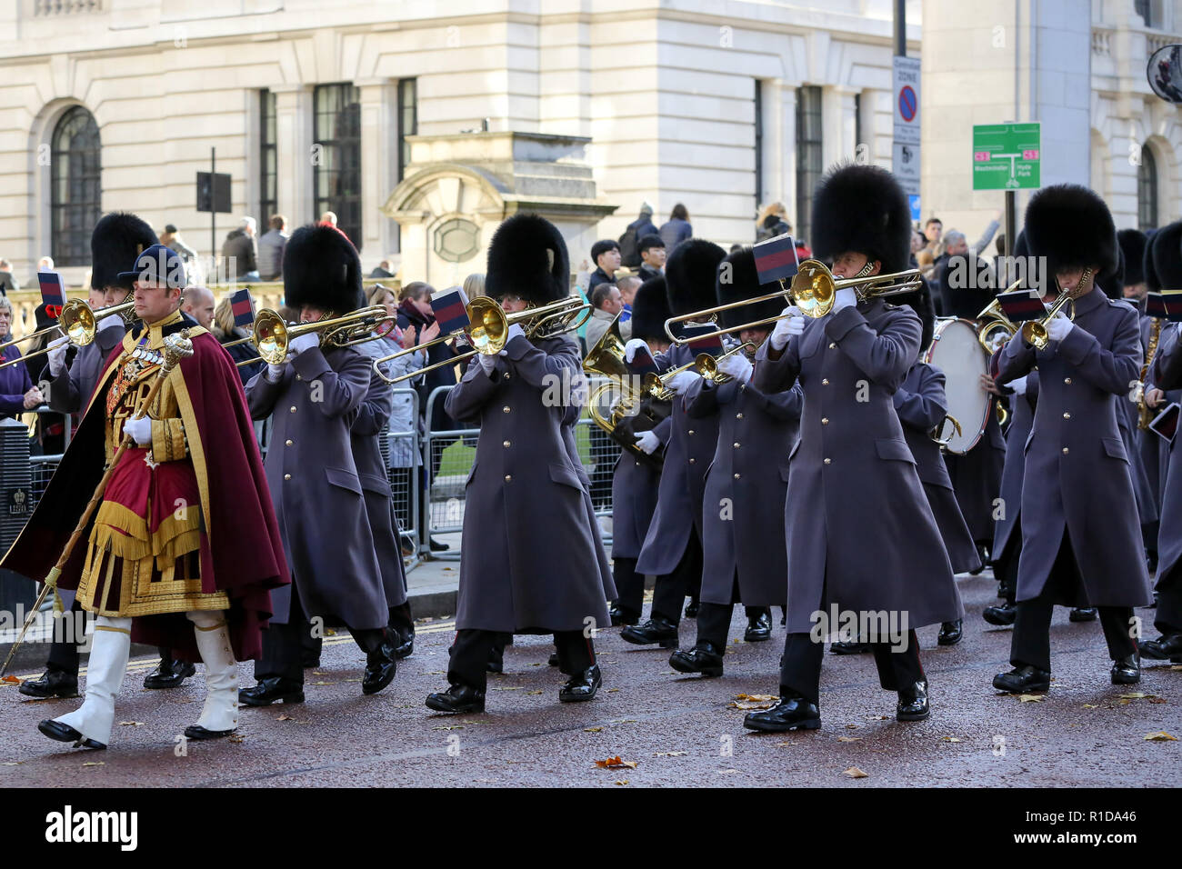 London, UK. 11th Nov, 2018. The Royal Marching Band seen taking part in ...
