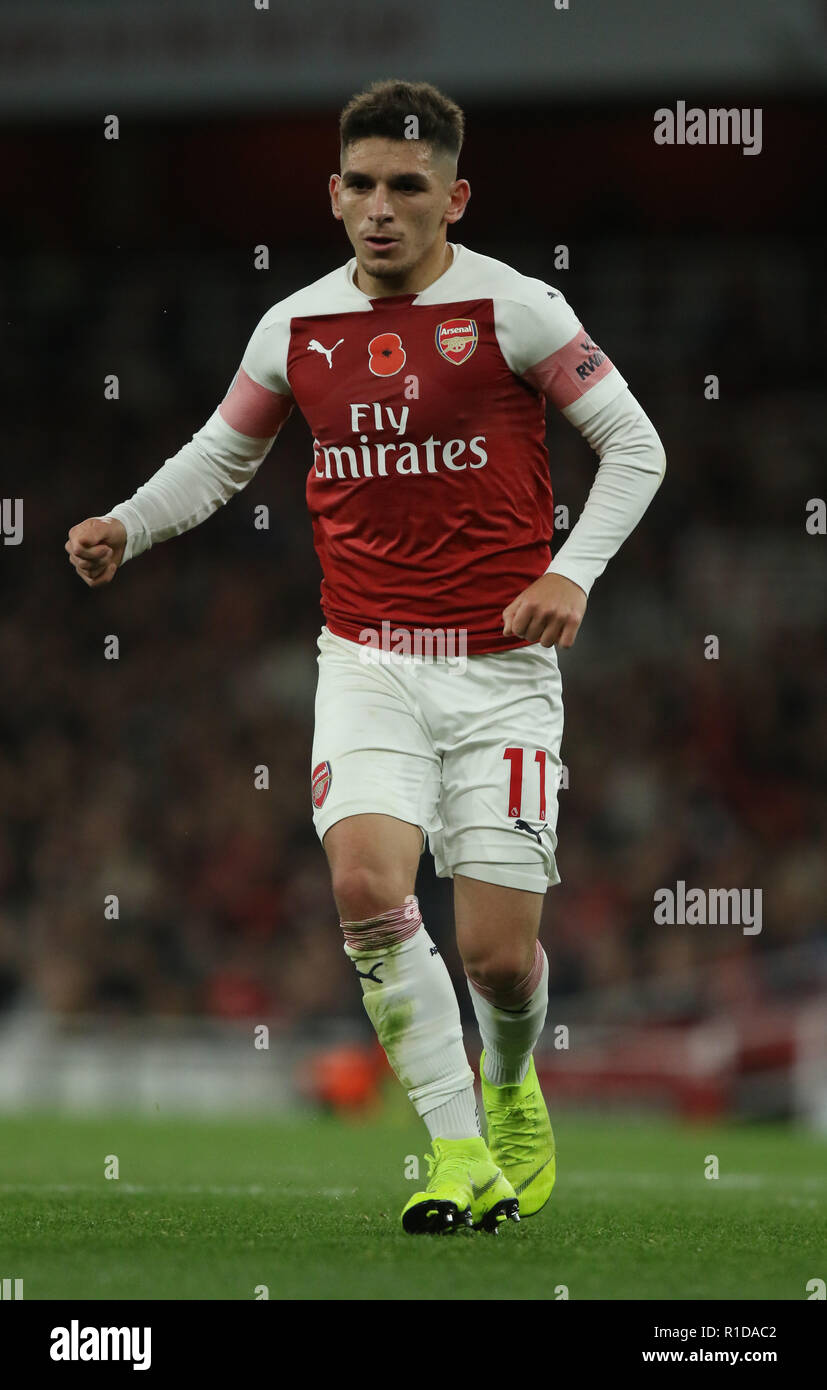 London, UK. 11th Nov 2018. Lucas Torreira (A) at the Arsenal v ...