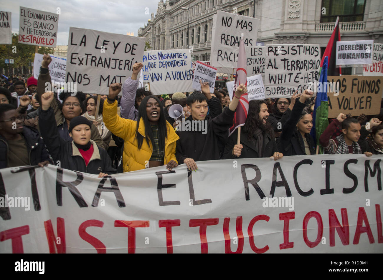 Madrid, Madrid, Spain. 11th Nov, 2018. Protesters holding placards and ...