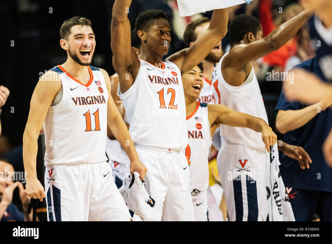 The Virginia Cavaliers bench during the NCAA Basketball game between ...
