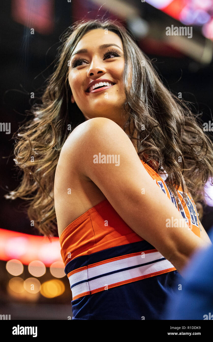 A Virginia Cavaliers cheerleader during the NCAA Basketball game ...