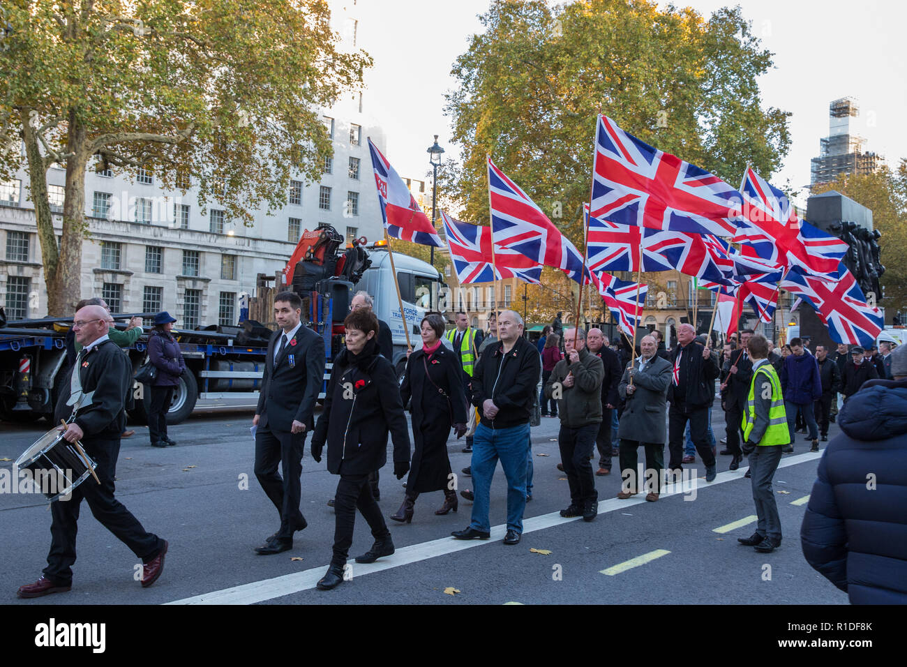 London, UK. 11th November, 2018. Supporters of the far-right National ...