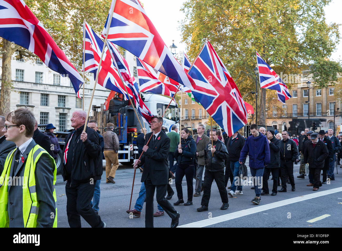 London, UK. 11th November, 2018. Supporters of the far-right National ...