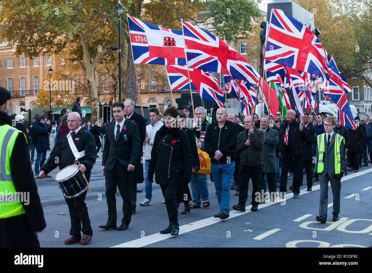London, UK. 11th November, 2018. Supporters of the far-right National ...