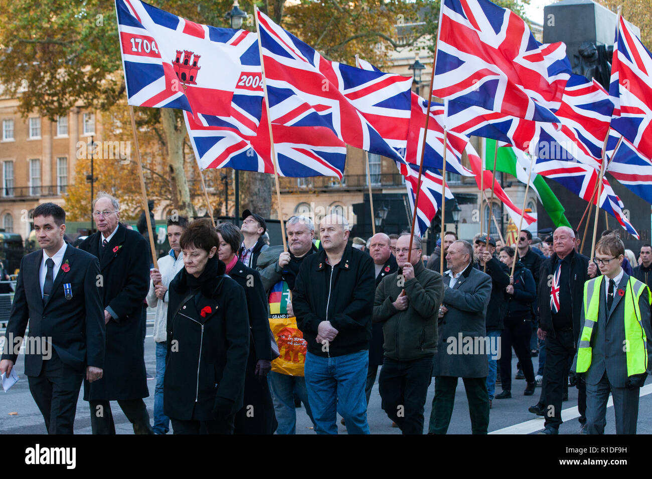London, UK. 11th November, 2018. Supporters of the far-right National ...