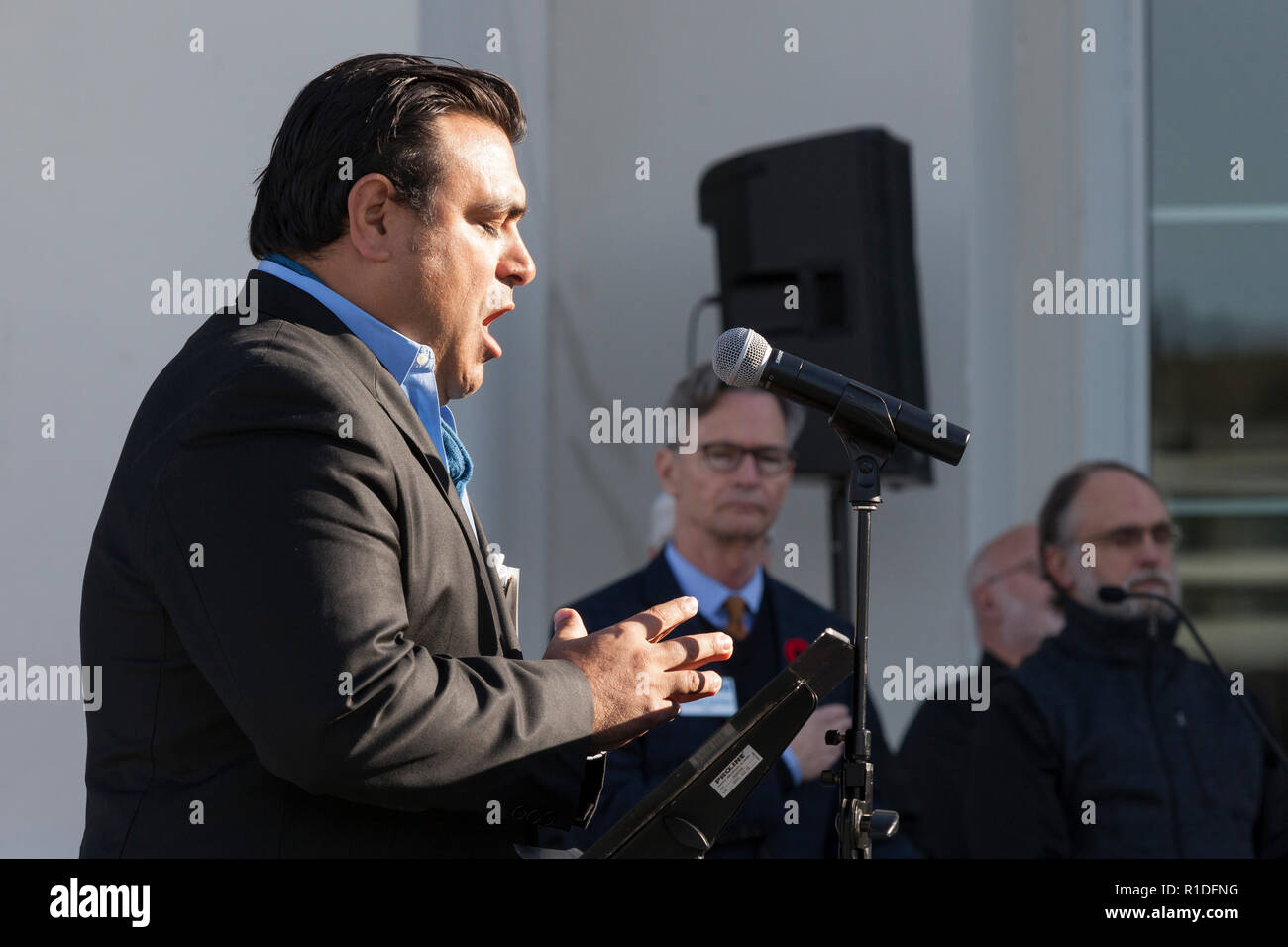 Seattle, Washington: Soprano Jose Iniguez performs the National Anthem ...