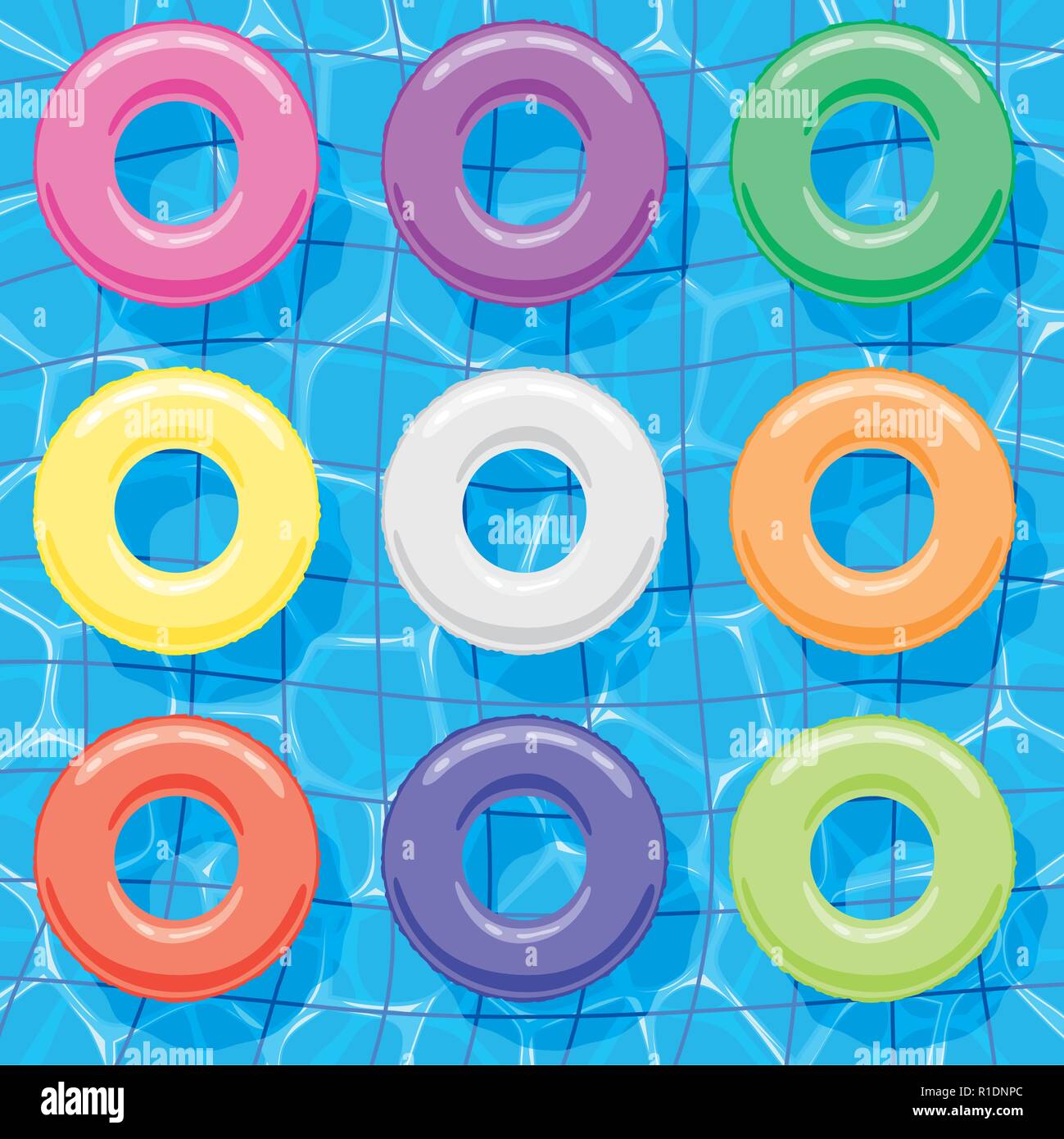 vector summer background with collection of colorful inflatable rings ...