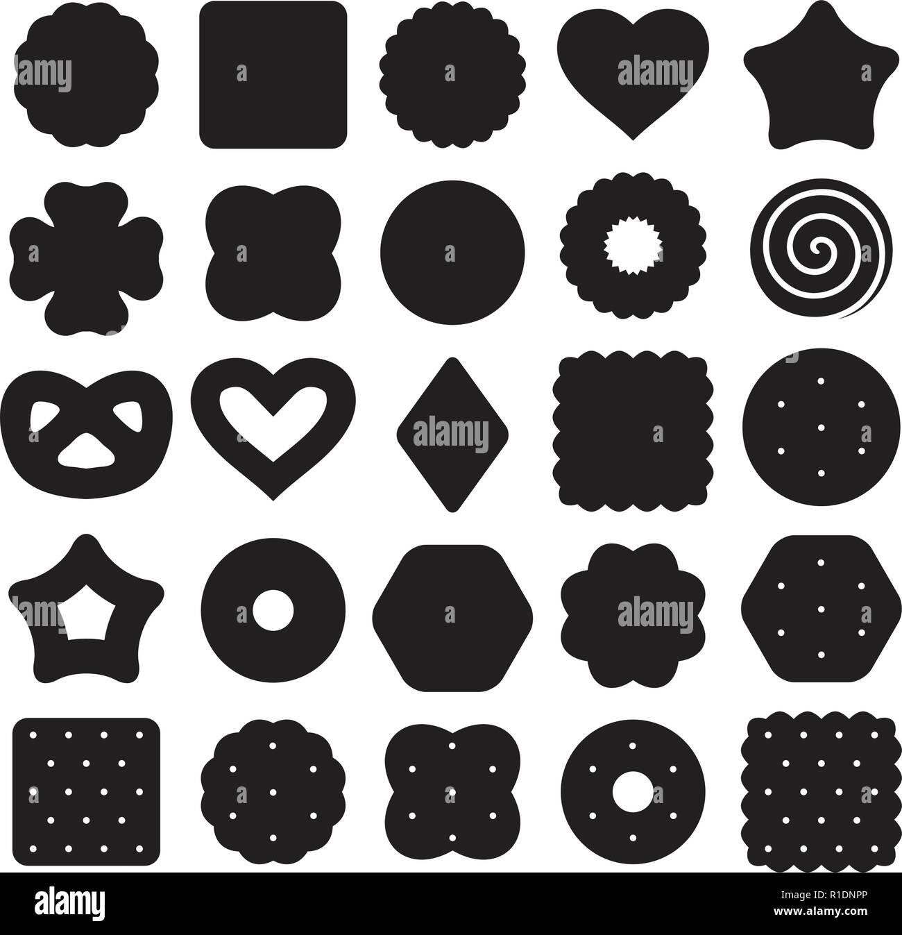 vector set of black and white biscuit cookies and cracker chips. cookie ...