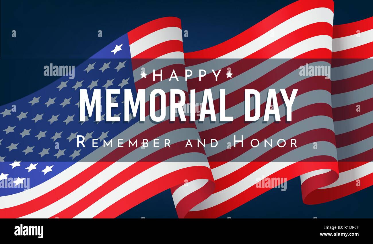 Memorial day, remember and honor, banner with American flag Stock ...