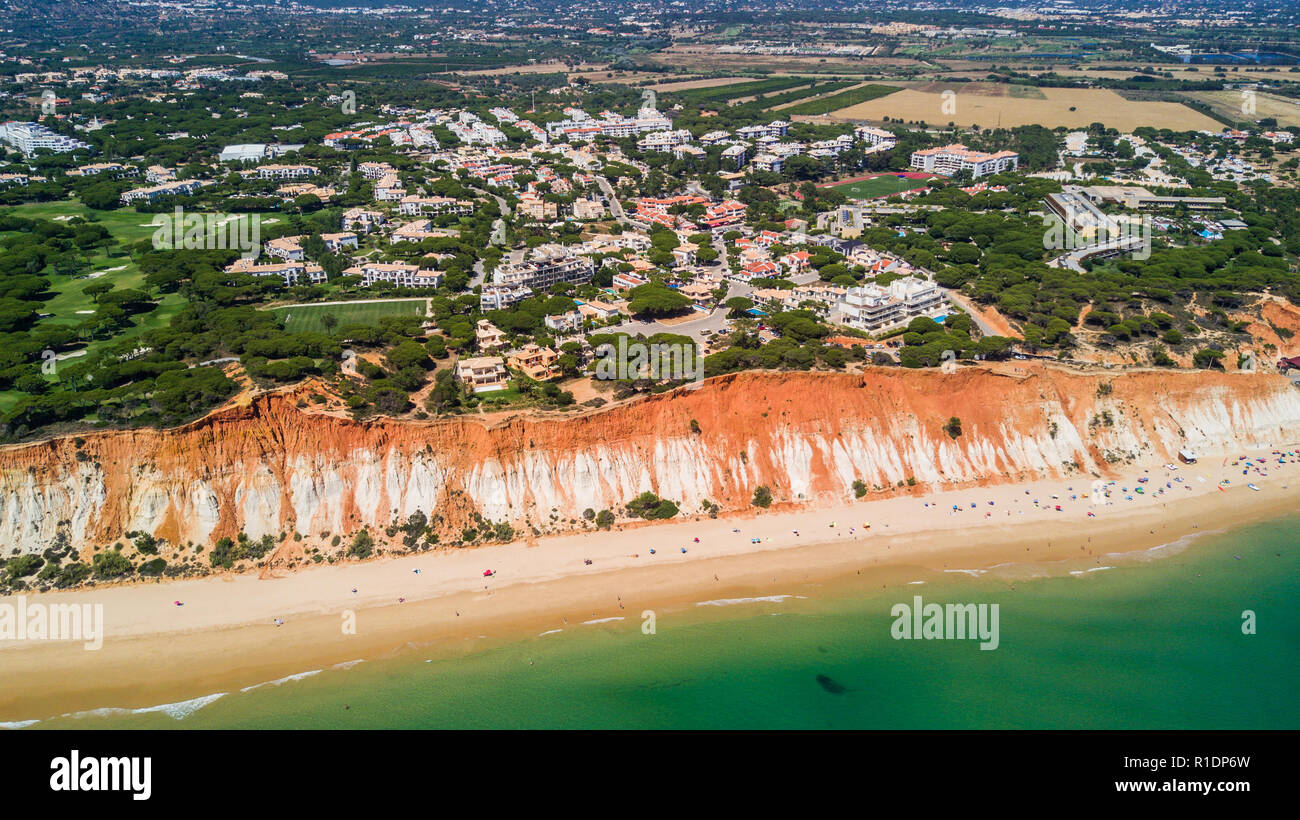 Aerial view of Algarve Beach. Beautiful Falesia beach from above in ...