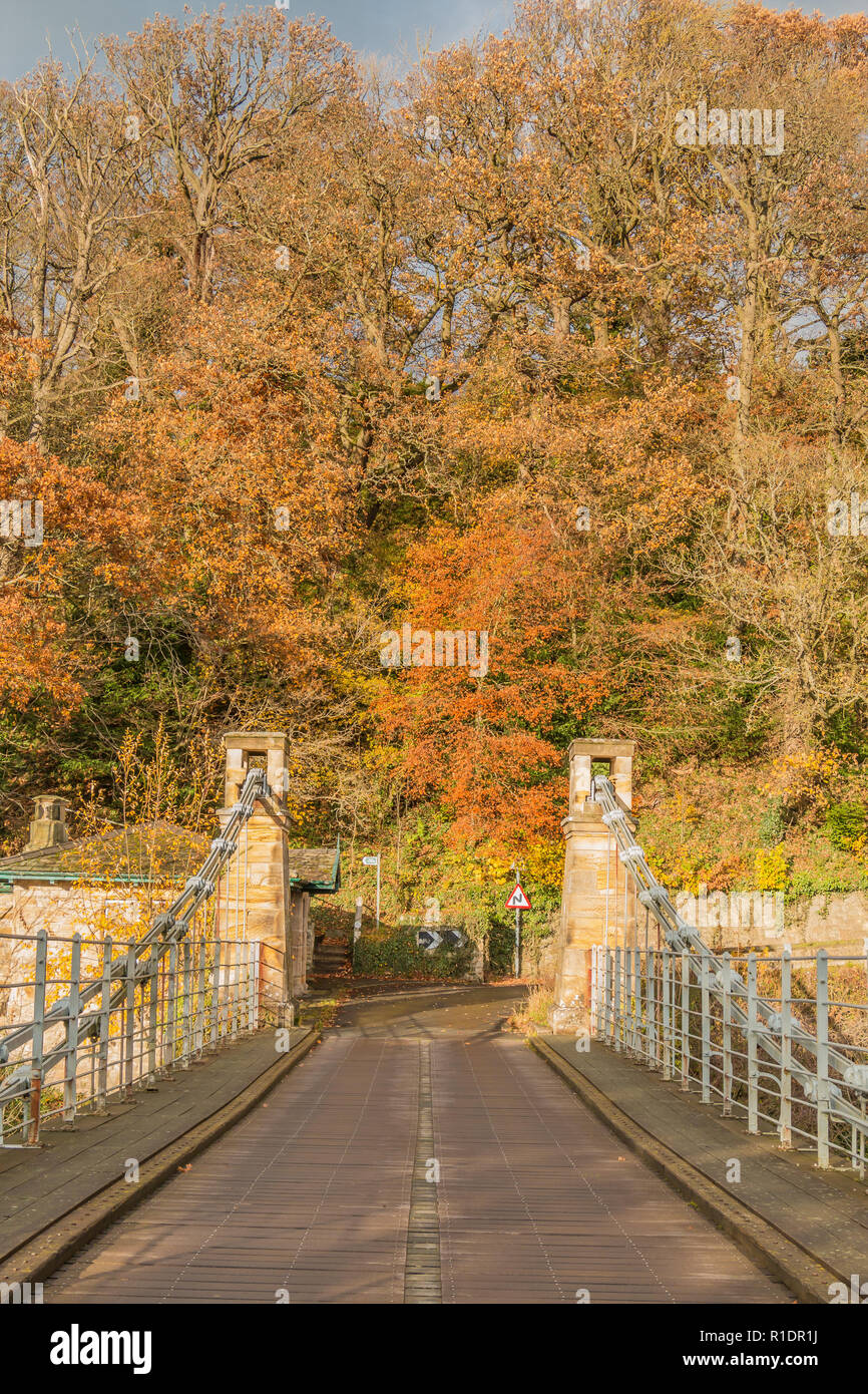 Whorlton suspension bridge over the river Tees, Teesdale, County Durham ...