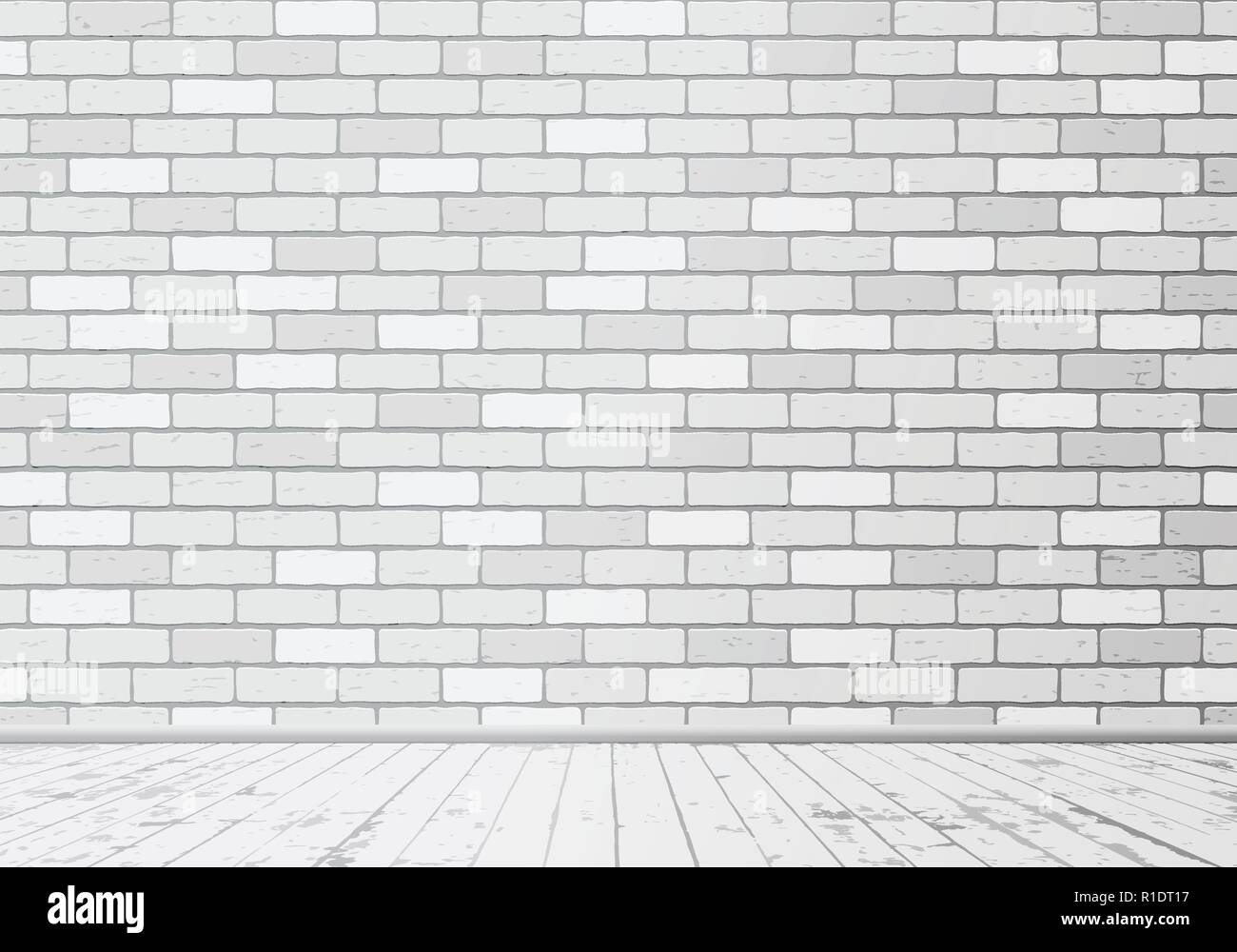 Rectangle white brick wall texture with wooden floor. Vector ...