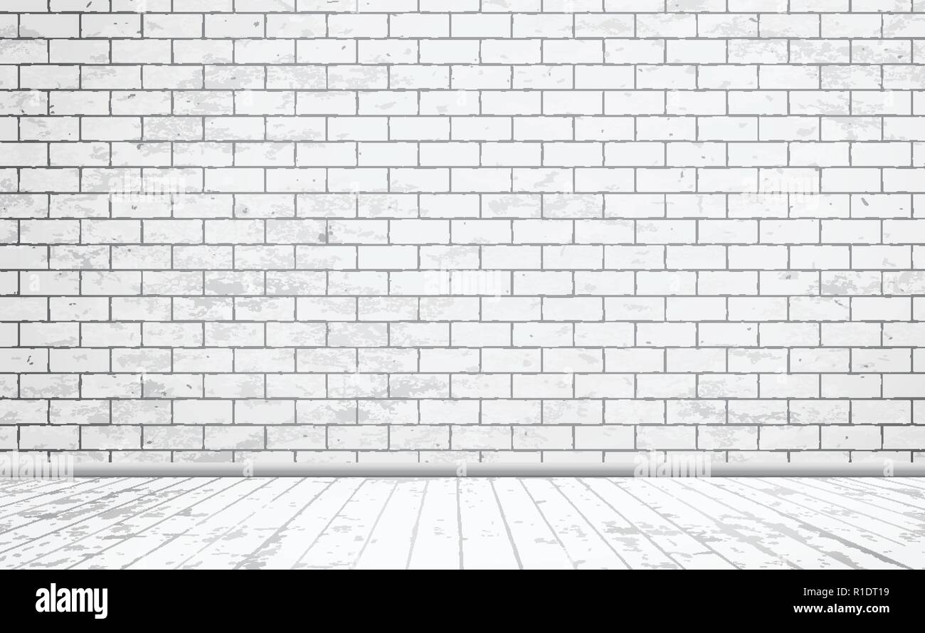 Rectangle white brick wall texture with wooden floor. Vector ...