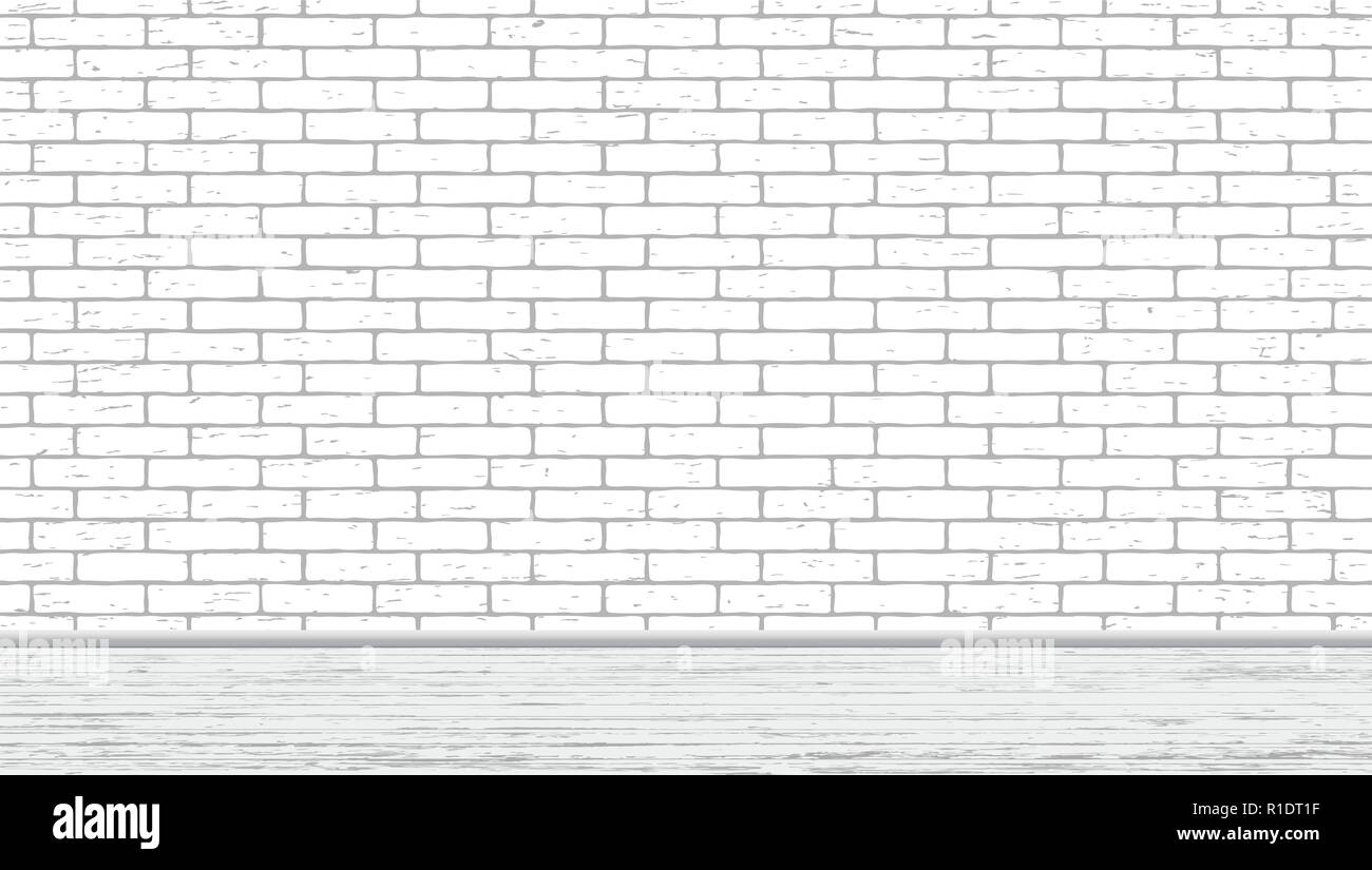 Rectangle white brick wall texture with wooden floor. Vector ...