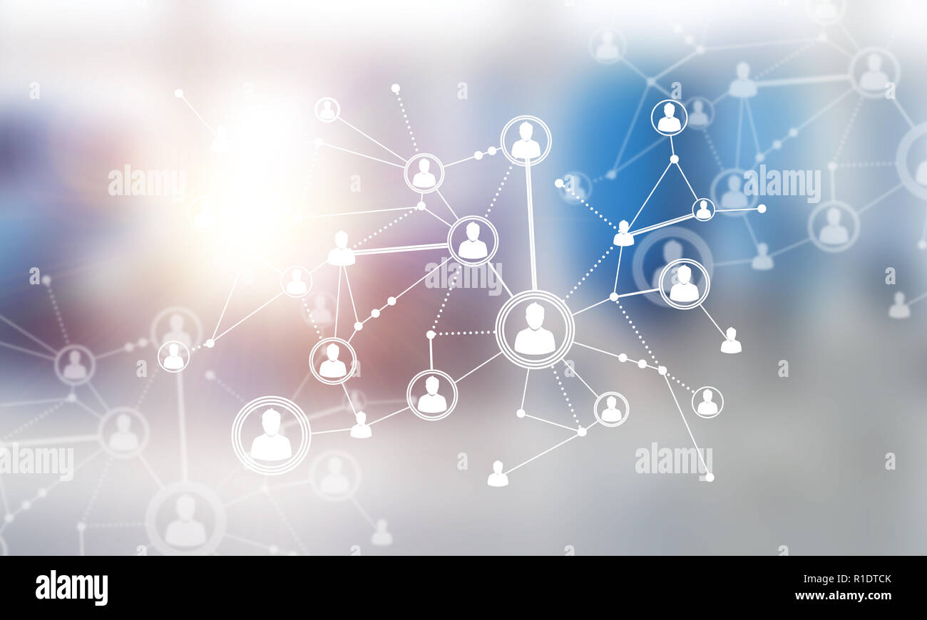 Concept of networking and connection against modern office blurred ...