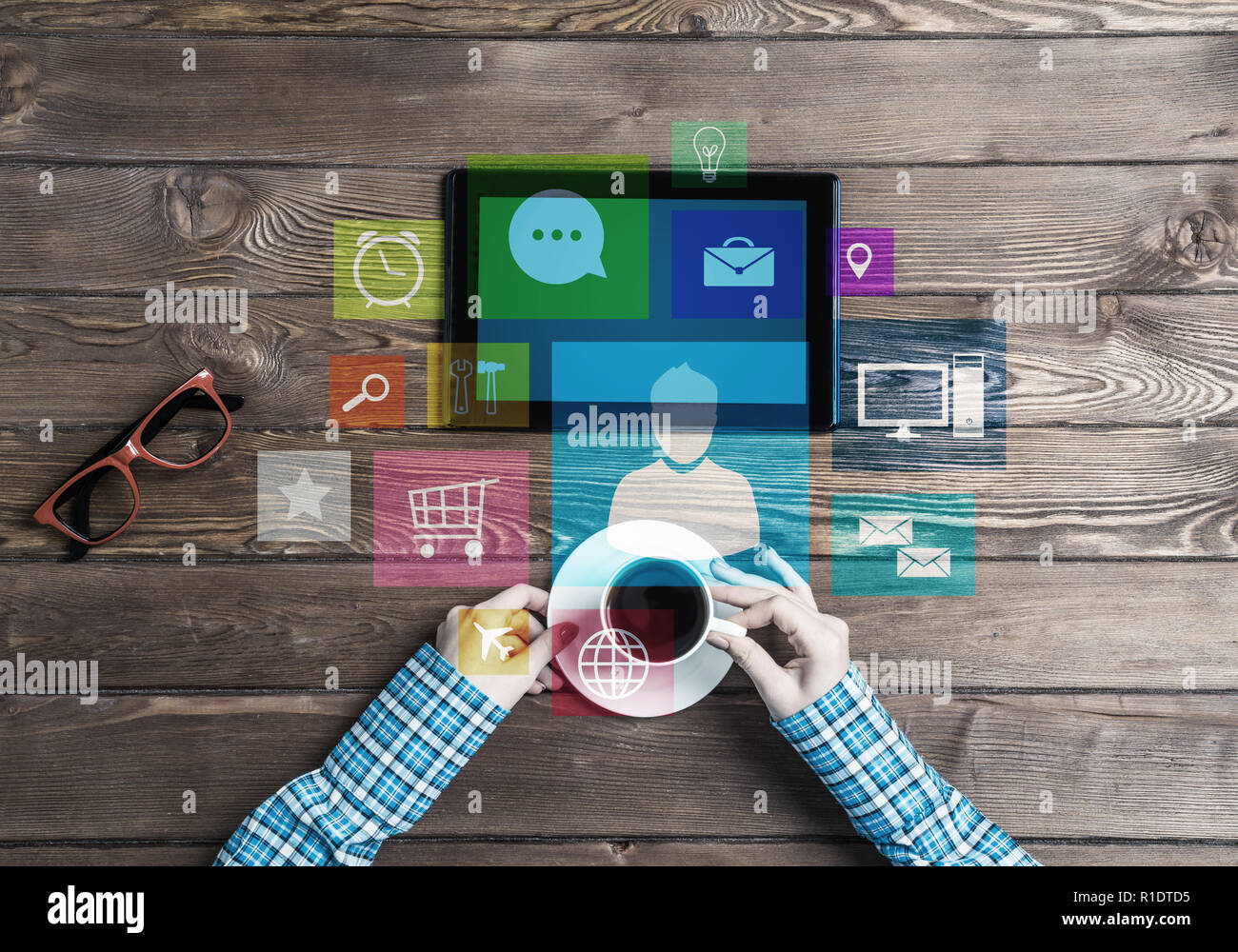 Concept of social communication and networking with media user ...