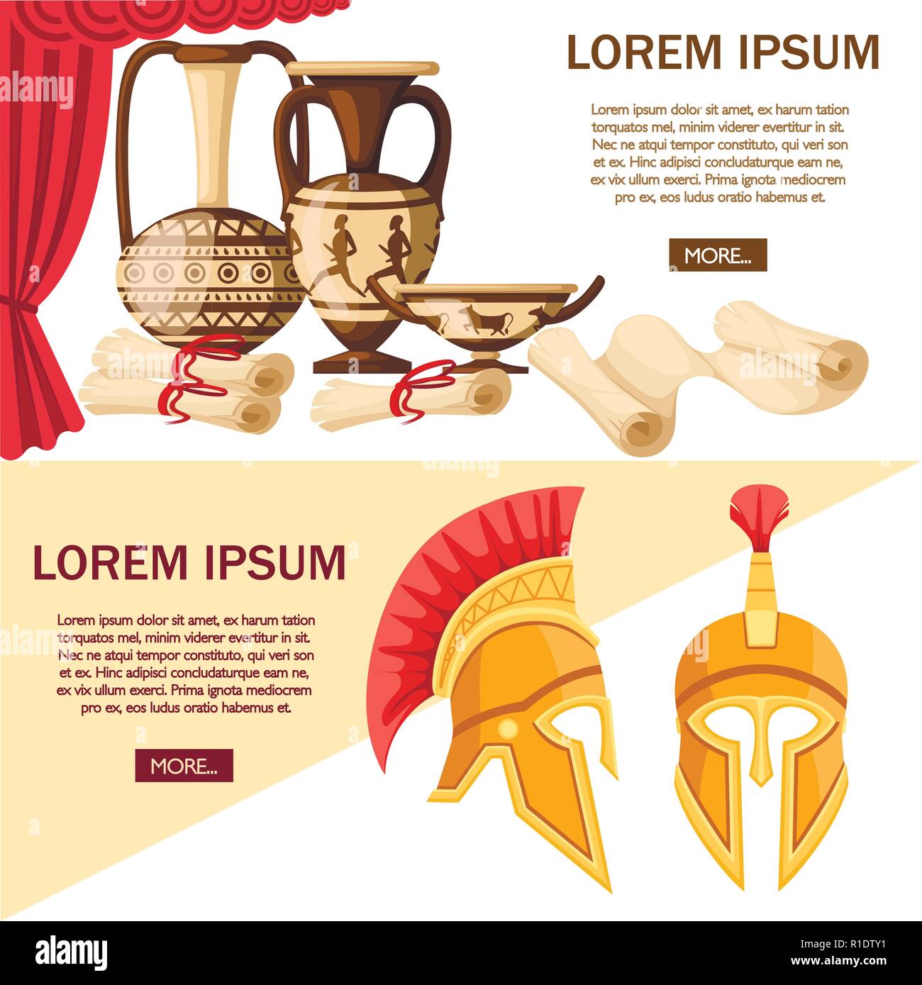 Greek culture concept. Website page and mobile app design. Bronze ...