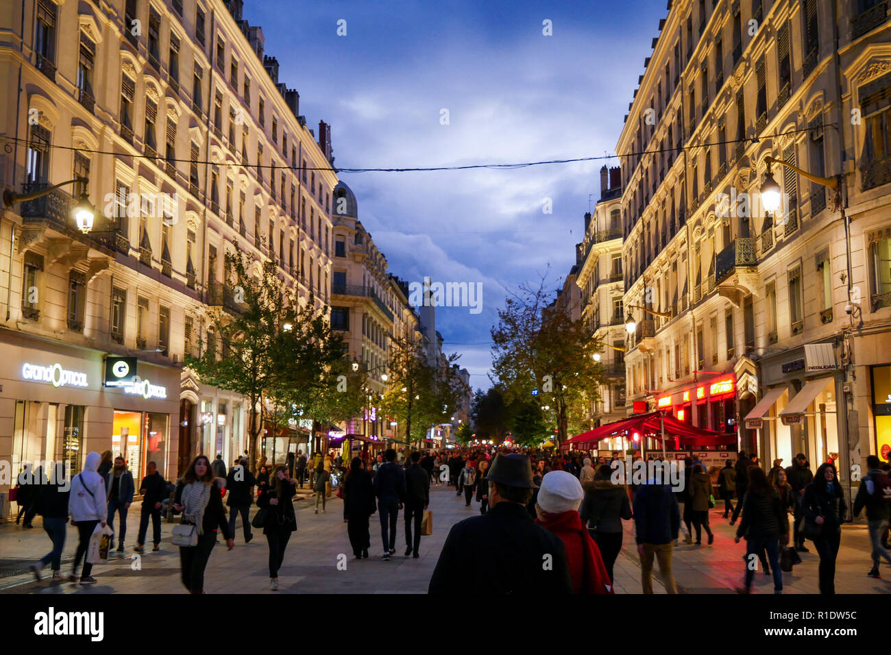 Republic street at twilight, Lyon, France Stock Photo - Alamy