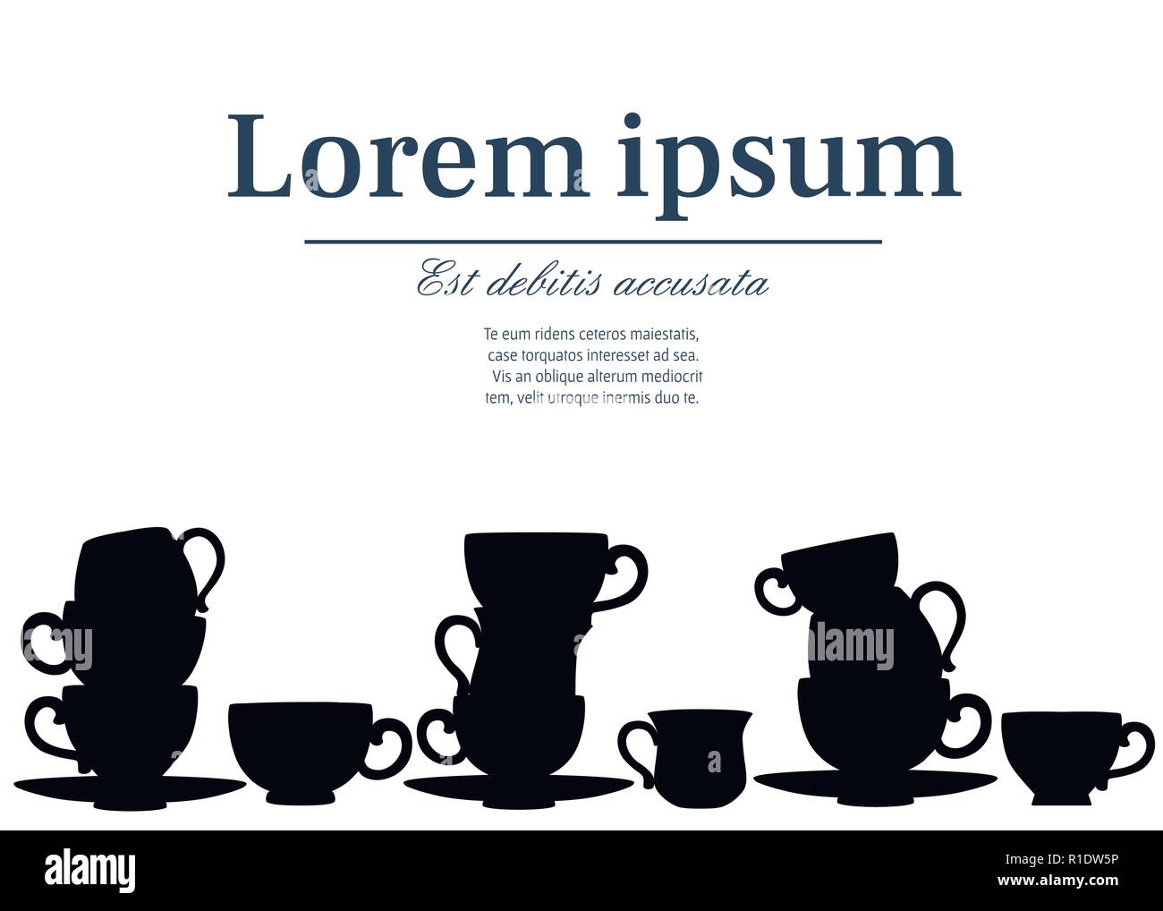 Black silhouette. Vector collection cups with cute patterns. Tea-set ...