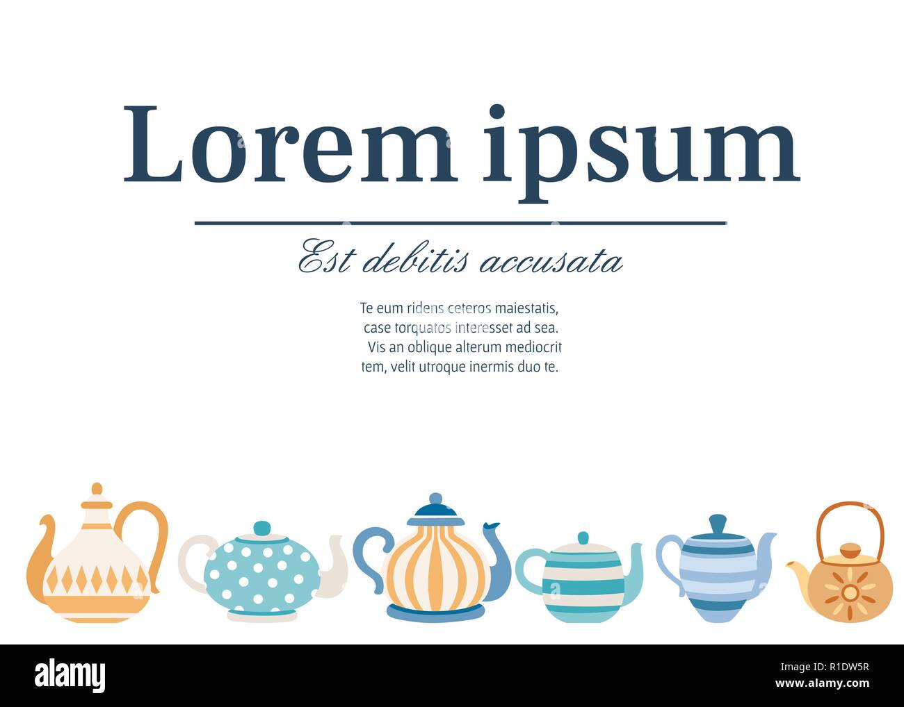 Vector set of teapots with cute patterns. Tea-set cartoon style design ...