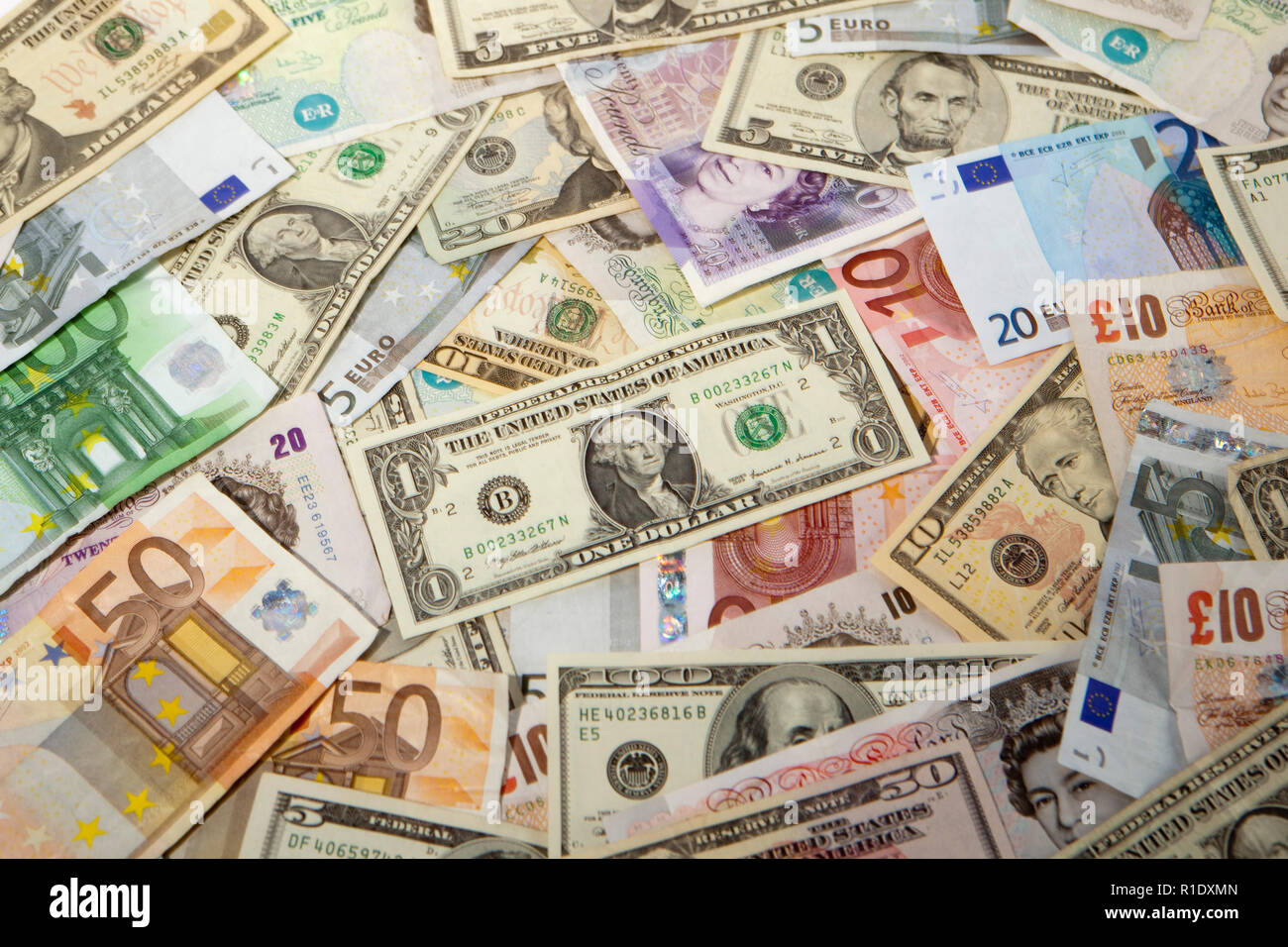 Illustrative image of a various currencies of different denominations ...