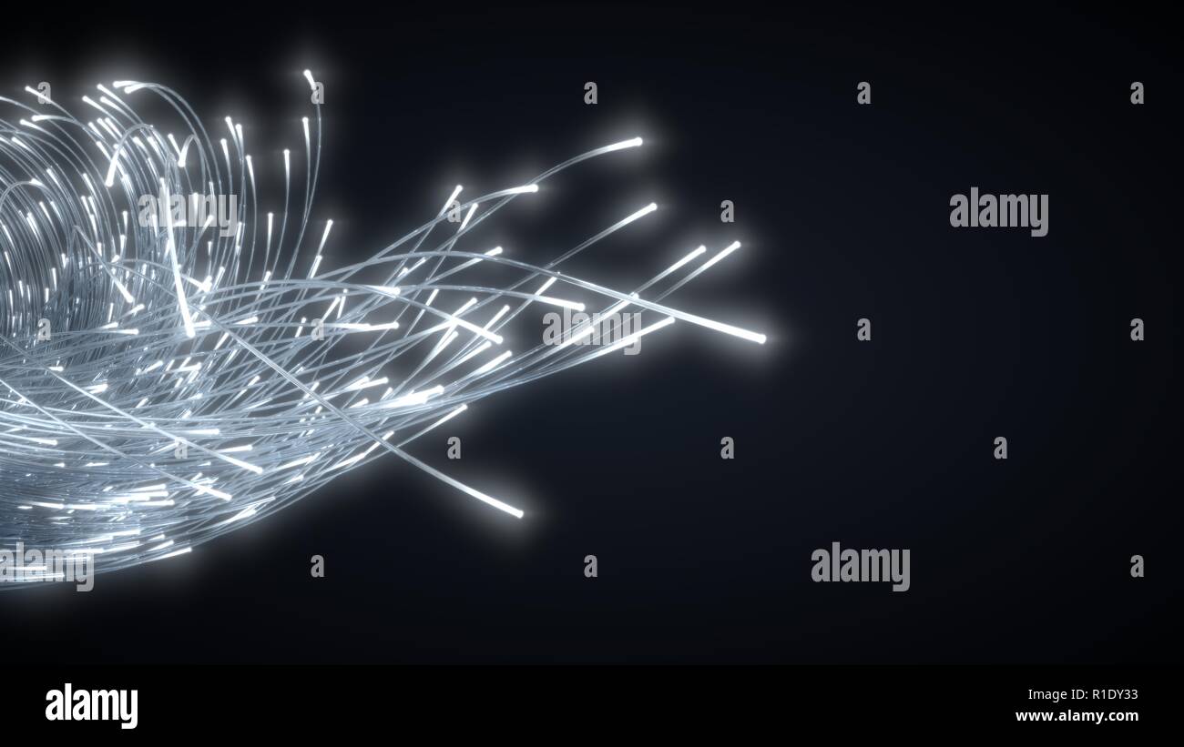 glowing fiber optic strings in dark. 3d illustration Stock Photo - Alamy