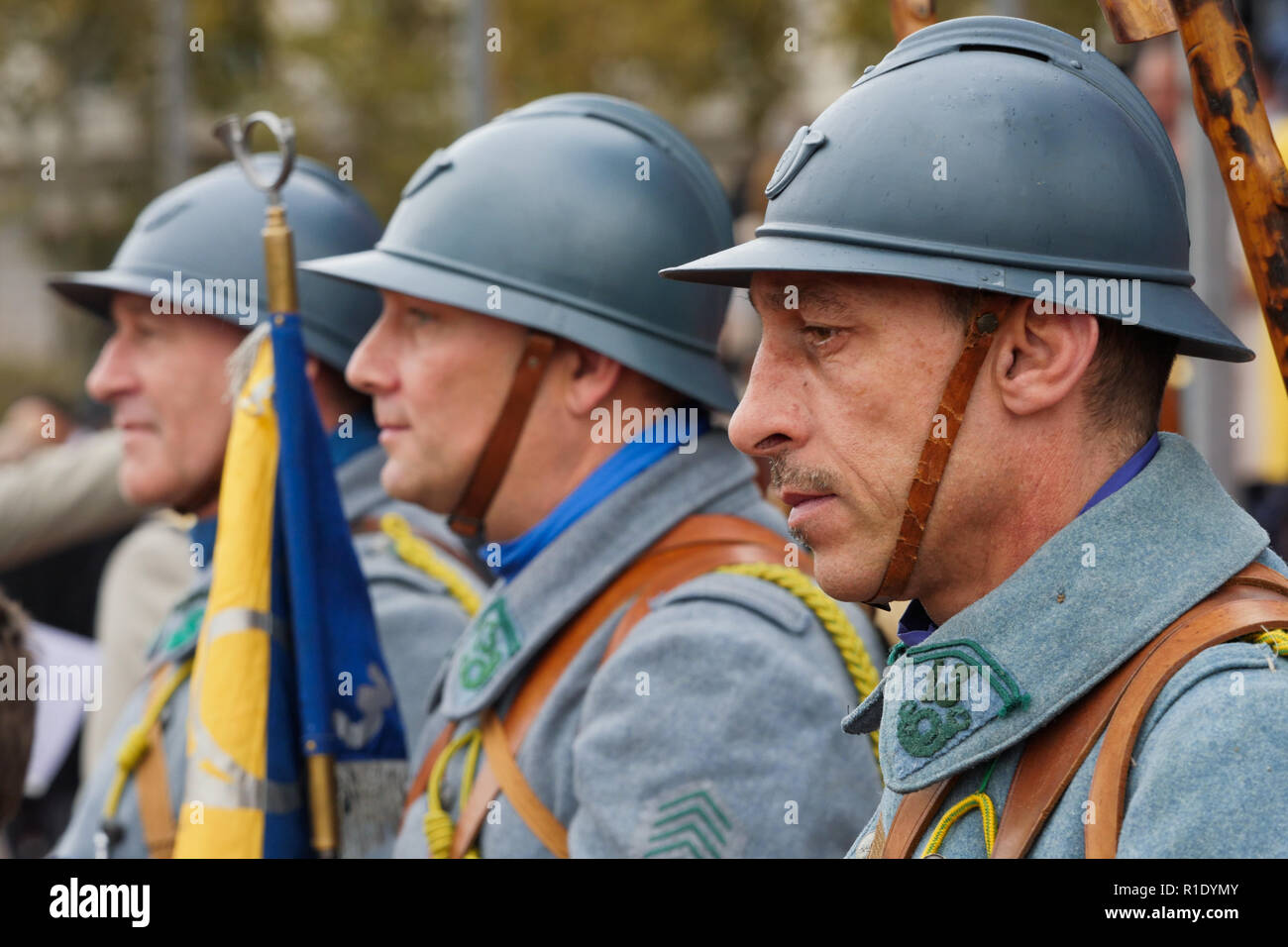 Extras wearing old french military uniforms attend the Commemoration ...