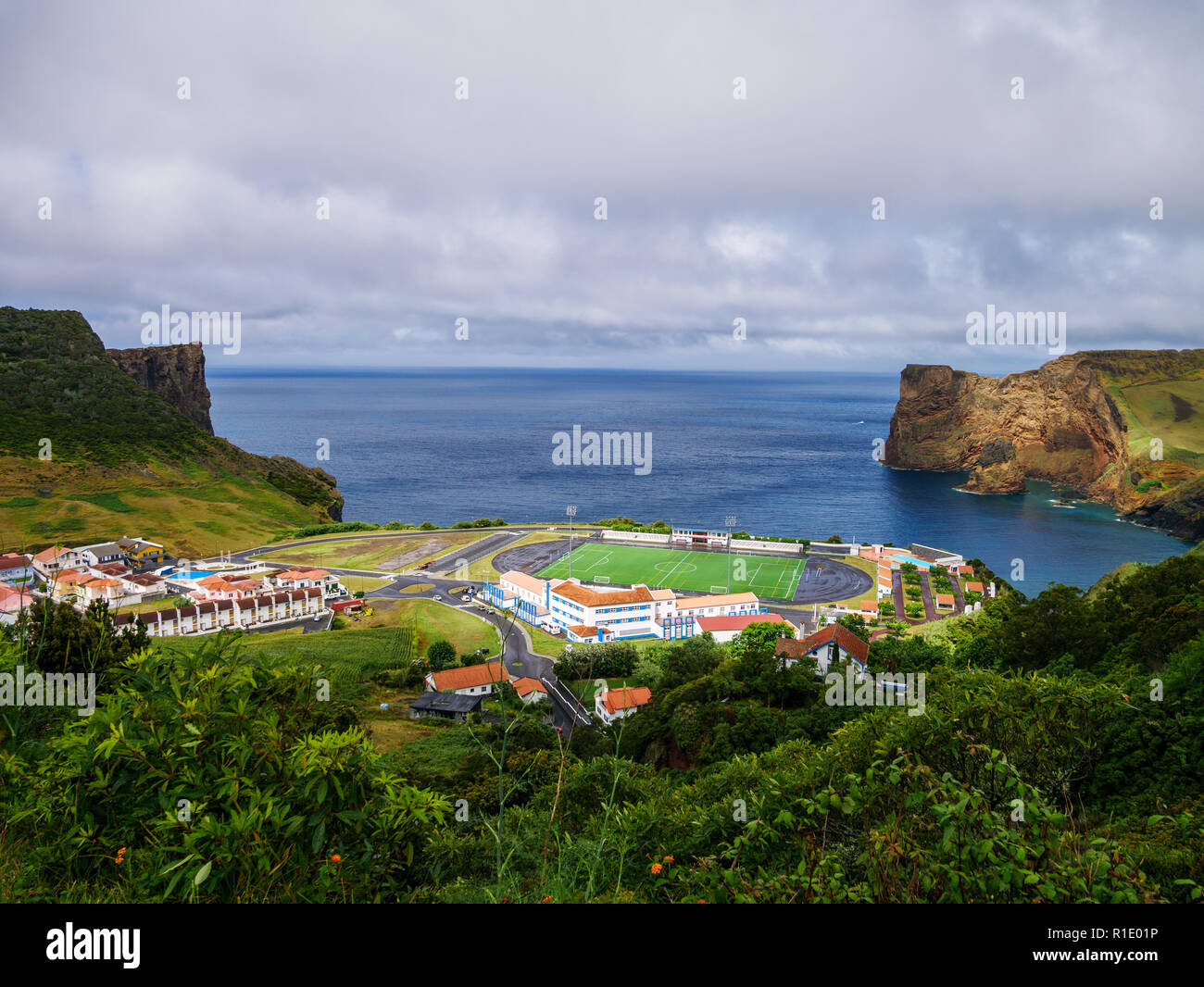 Image of soccer field next to a cliff and the atlantic sea below on the ...