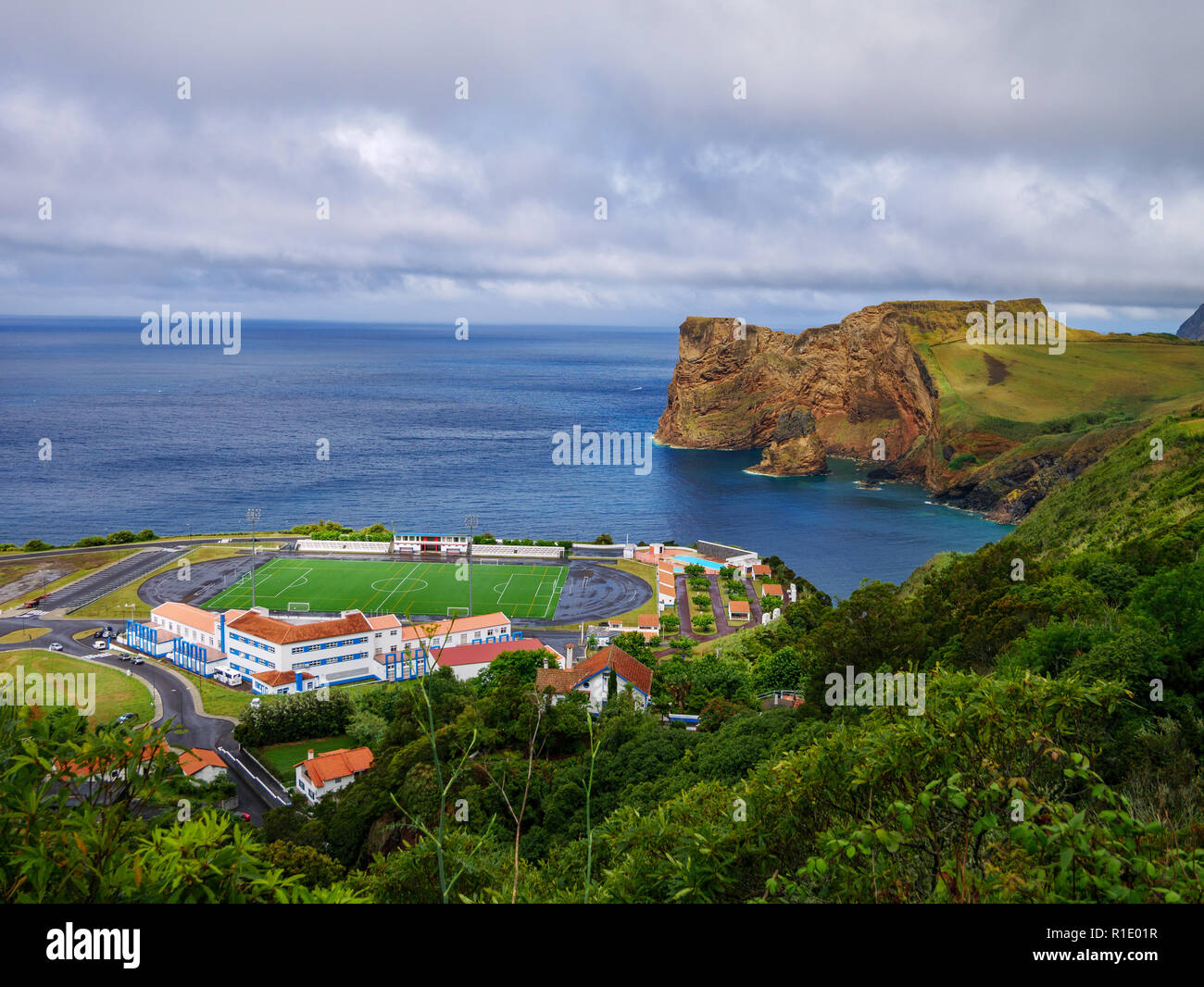 Image of soccer field next to a cliff and the atlantic sea below on the ...
