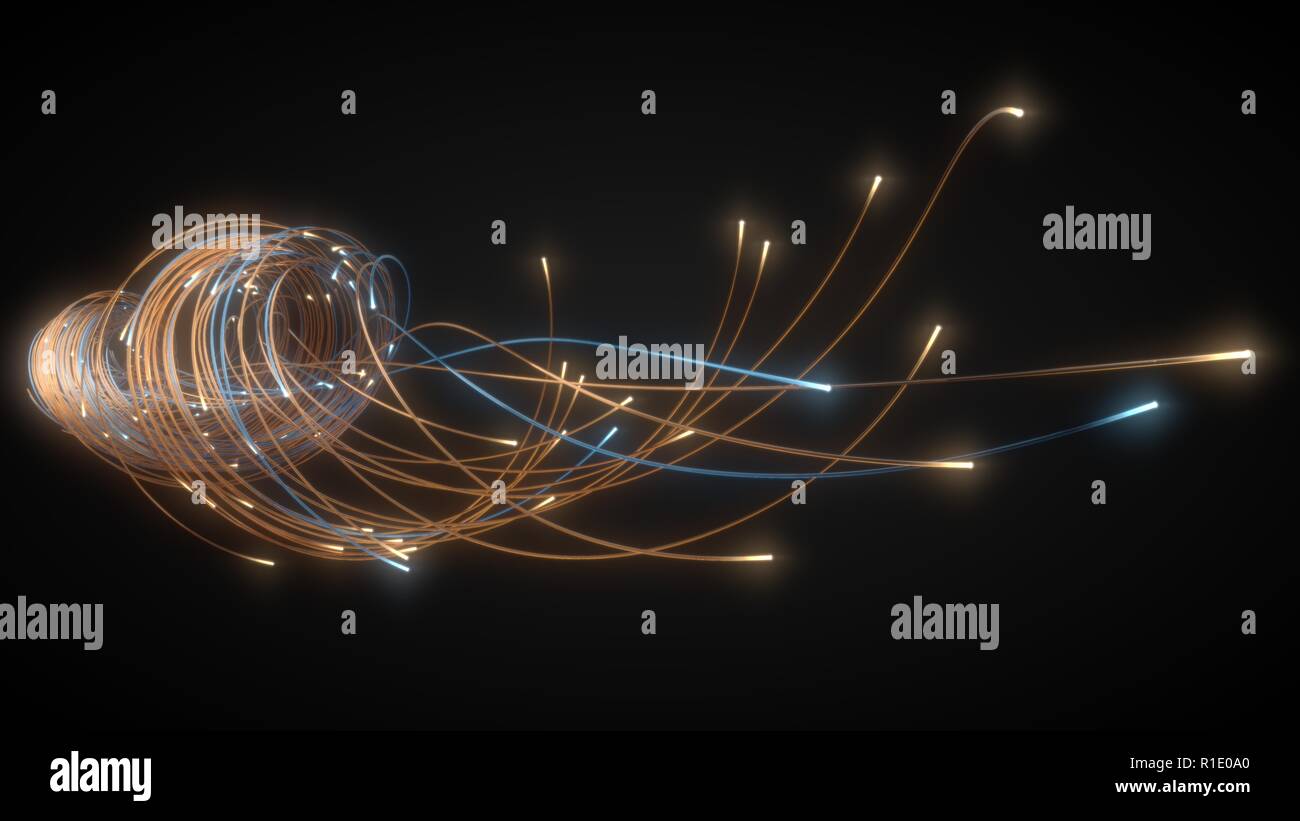 glowing fiber optic strings in dark. 3d illustration Stock Photo - Alamy