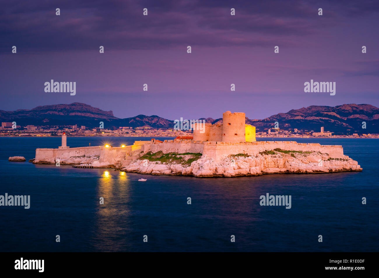 Sunset over famous If castle, chateau d'If, Marseille, France Stock ...