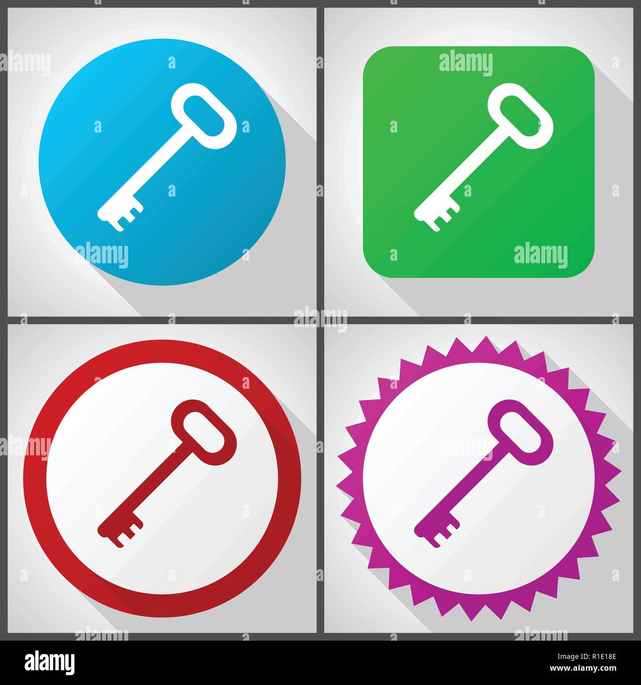 Vector icons with 4 options. Key flat design icon set easy to edit in ...