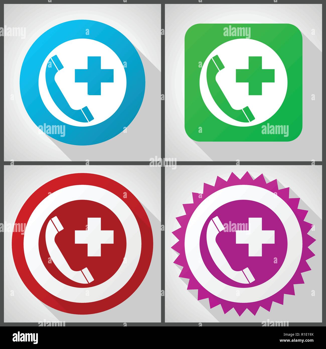 Vector icons with 4 options. Emergency call flat design icon set easy ...