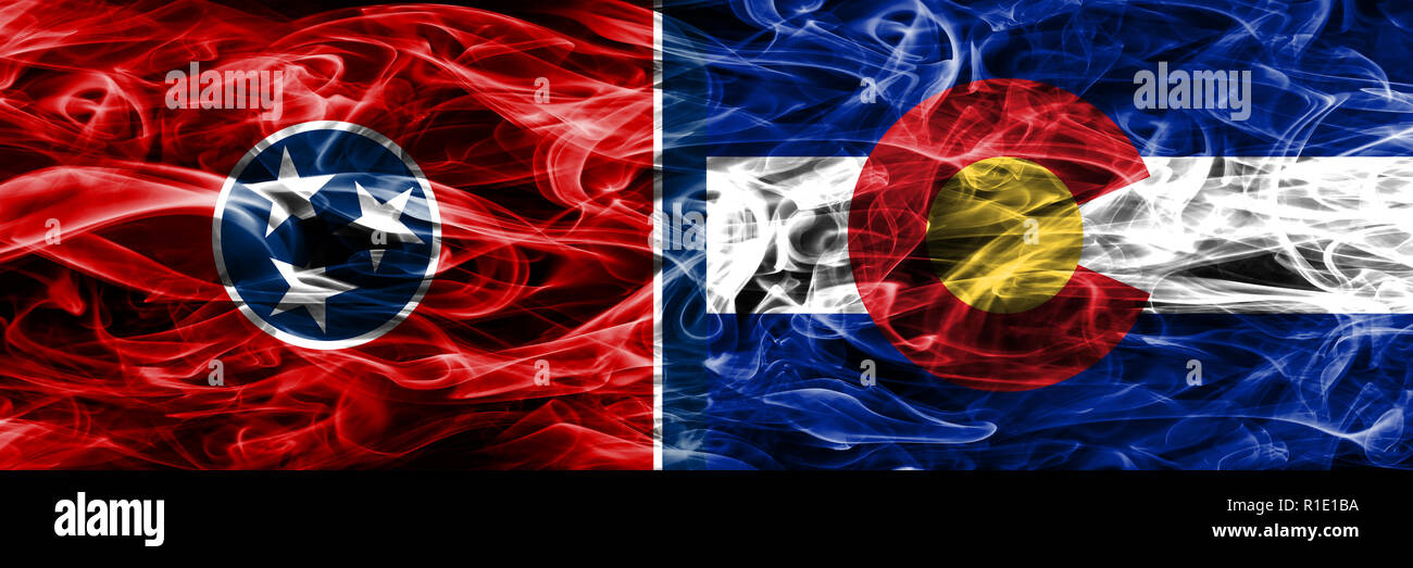 Tennessee vs Colorado colorful concept smoke flags placed side by side ...