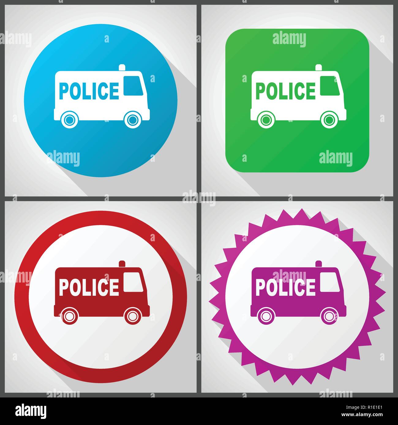 Vector icons with 4 options. Police flat design icon set easy to edit ...